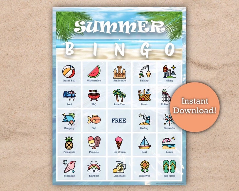 Summer Bingo - Printable Download - 50 Unique Bingo Cards - Perfect ...