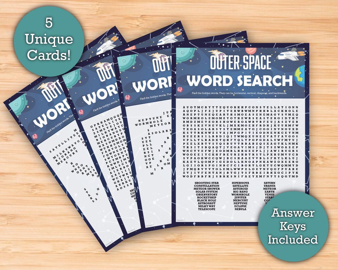 Outer Space Word Search (ADVANCED) - Printable Download - 5 Unique Word ...