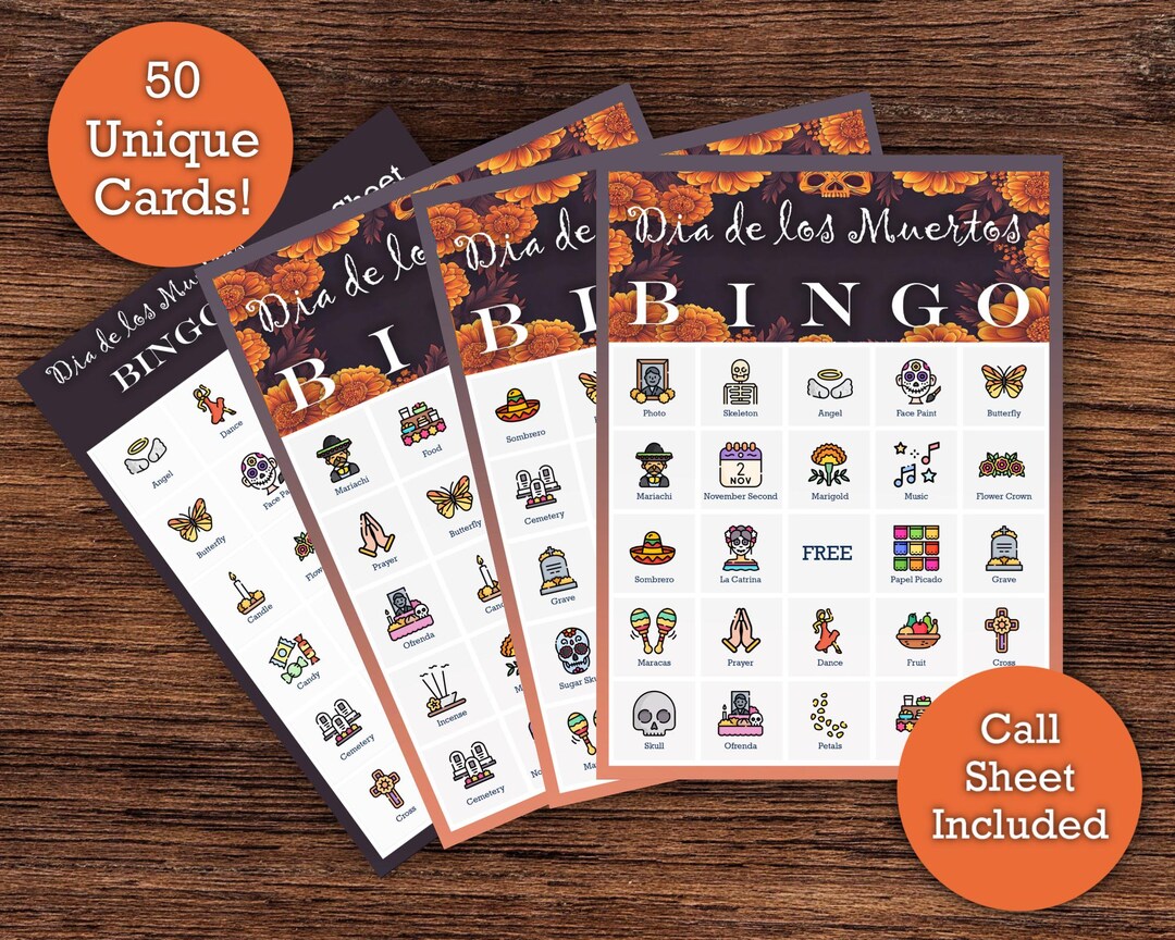 Day of the Dead Bingo - Printable Download - 50 Unique Bingo Cards ...