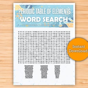 Periodic Table of Elements Word Search (ADVANCED) - Printable Download ...