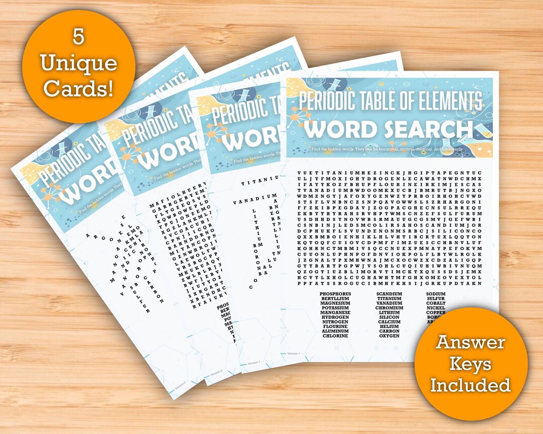 Periodic Table of Elements Word Search (ADVANCED) - Printable Download ...