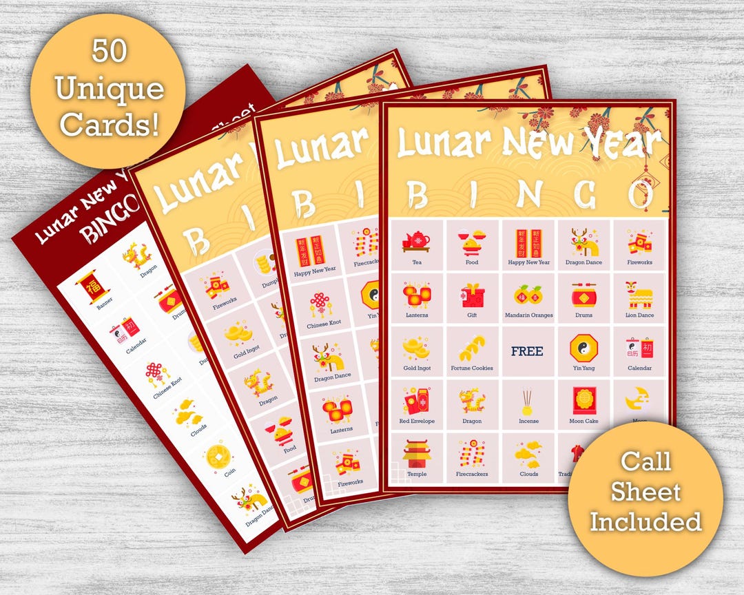 Lunar New Year Bingo - Printable Download - 50 Unique Bingo Cards ...
