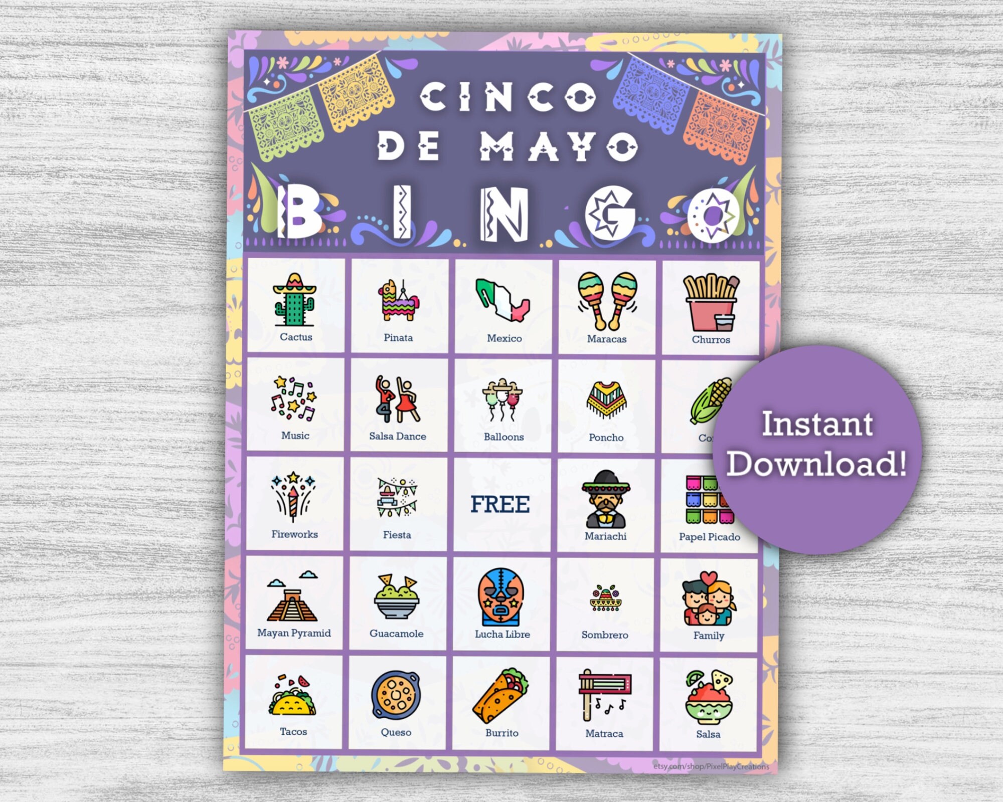 Cinco De Mayo Bingo - Printable Download - 50 Unique Bingo Cards ...