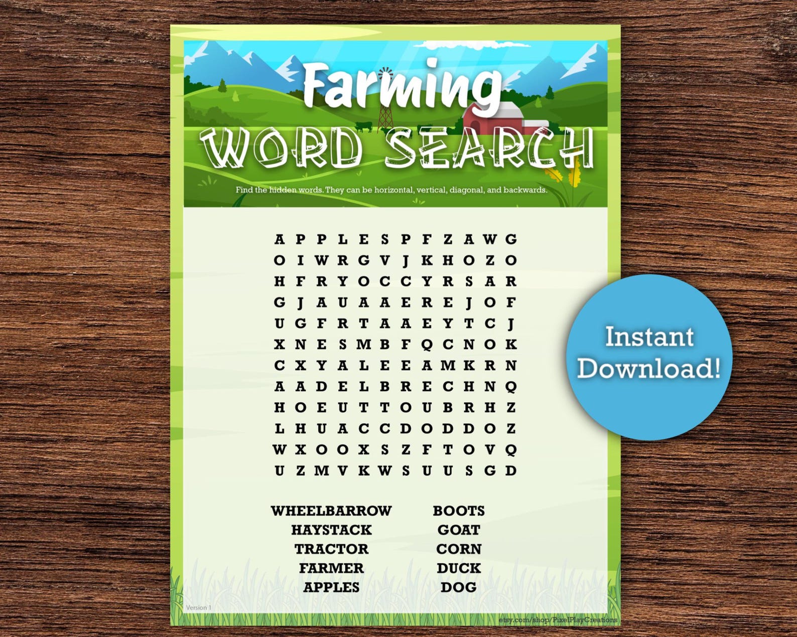 Farming Word Search (EASY) - Printable Download - 5 Unique Word Search ...