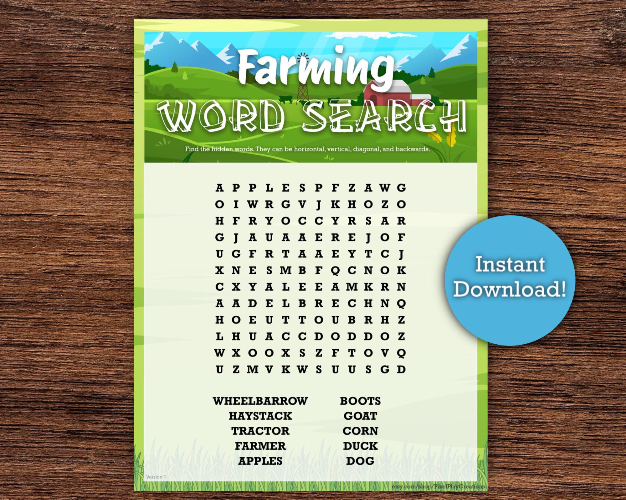 Farming Word Search (EASY) - Printable Download - 5 Unique Word Search ...