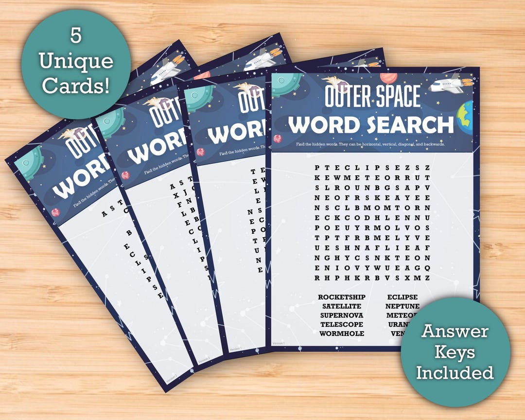 Outer Space Word Search (EASY) - Printable Download - 5 Unique Word ...