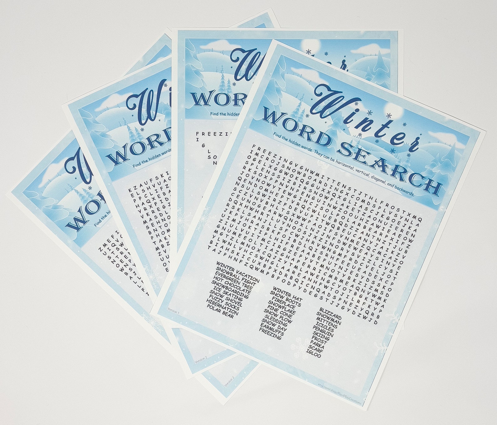 Winter Party Word Search Game - Printable Digital Download - 5 Unique ...