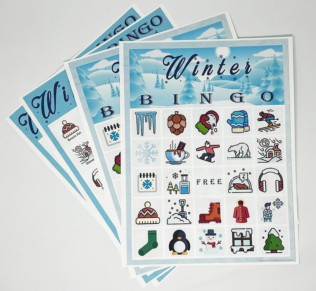 Winter Party Bingo Game - Printable Digital Download - 50 Bingo Card ...