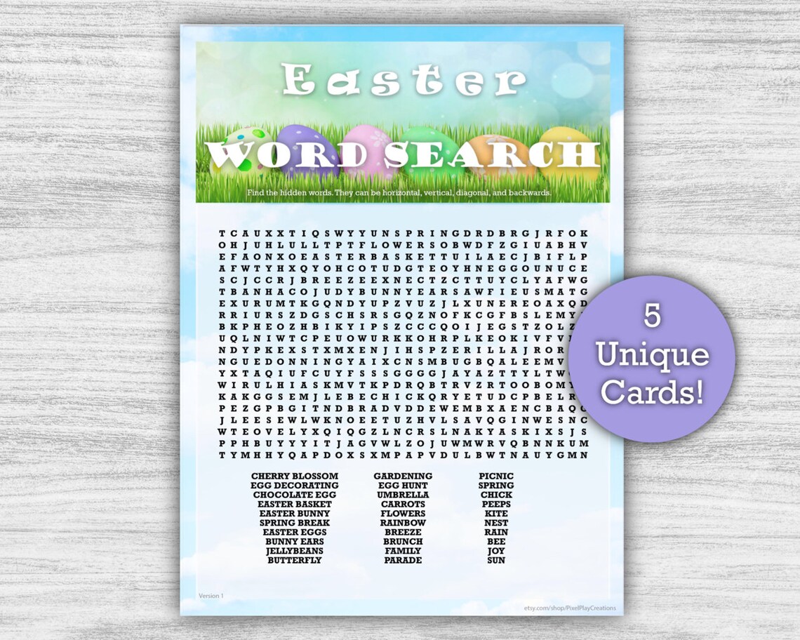 Easter Word Search (ADVANCED) - Printable Digital Download - 5 Unique ...