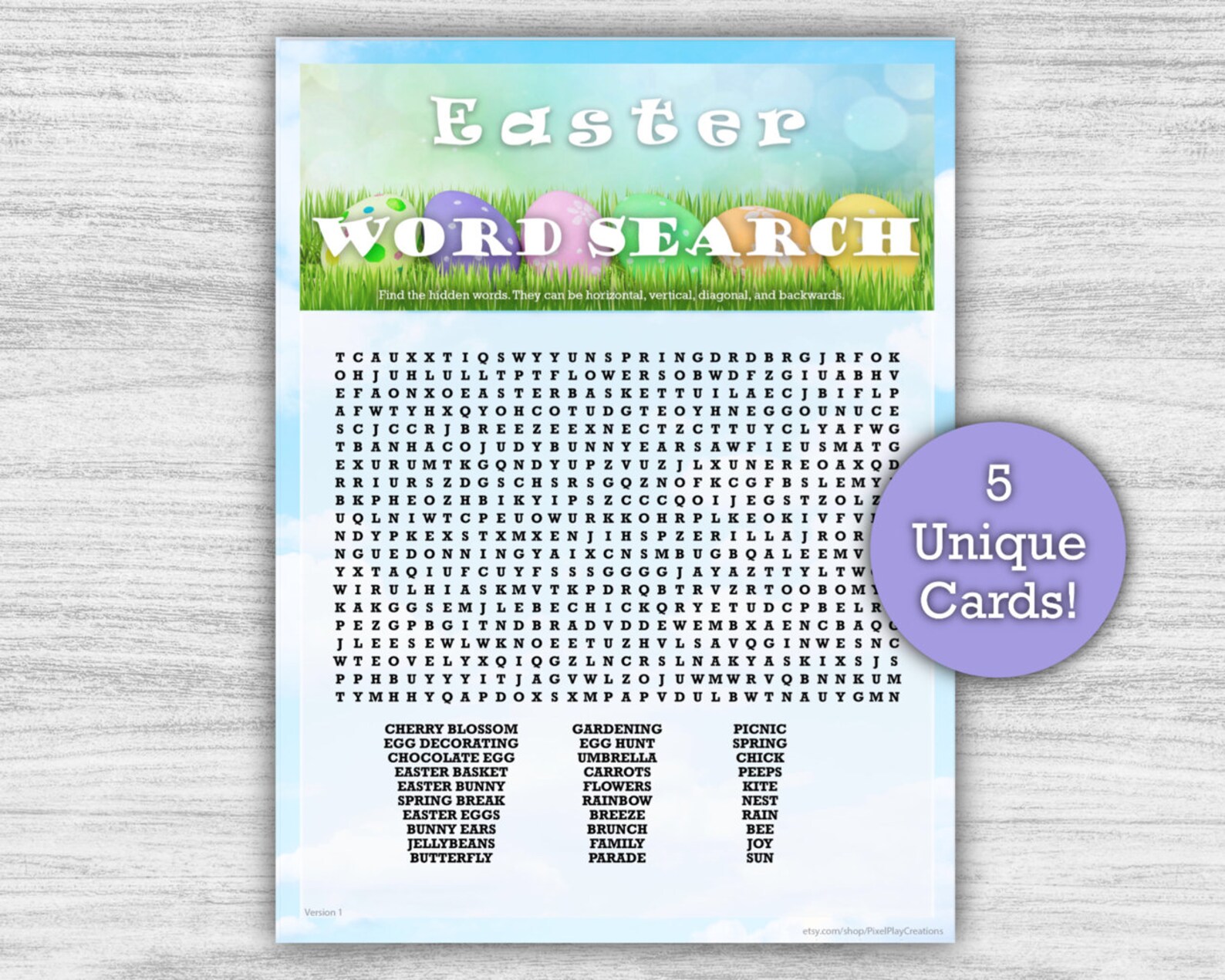 Easter Word Search (ADVANCED) - Printable Digital Download - 5 Unique ...