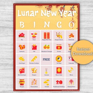 Lunar New Year Bingo - Printable Download - 50 Unique Bingo Cards ...