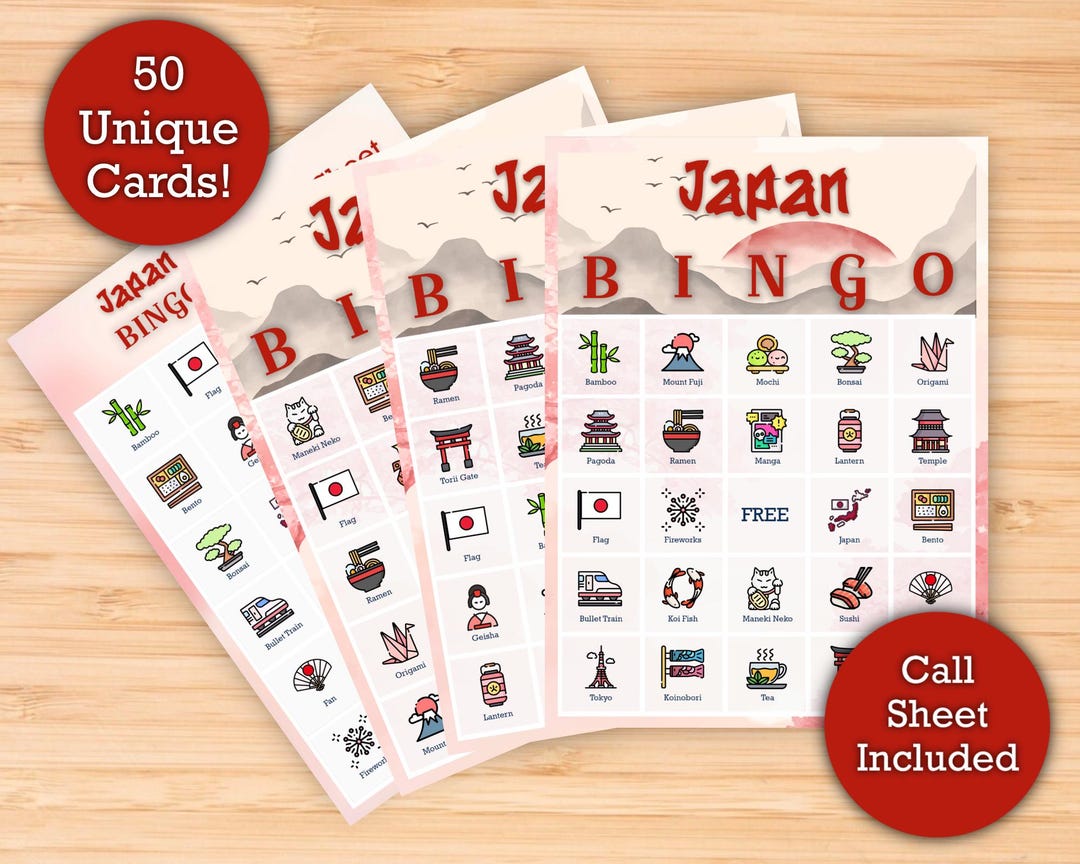 Japan Bingo - Printable Download - 50 Unique Bingo Cards - Perfect ...