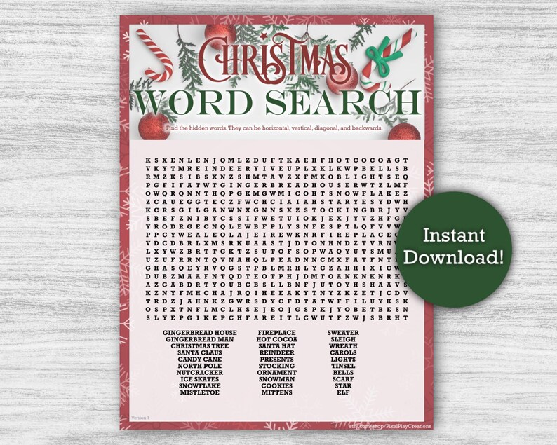 Christmas Word Search (ADVANCED) - Printable Download - 5 Unique Word ...