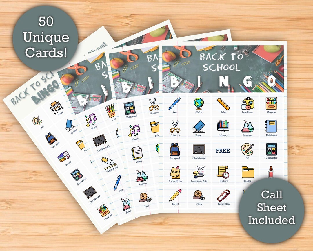 Back to School Bingo - Printable Download - 50 Unique Bingo Cards ...