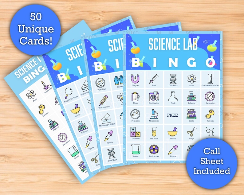 Science Lab Bingo - Printable Download - 50 Unique Bingo Cards ...