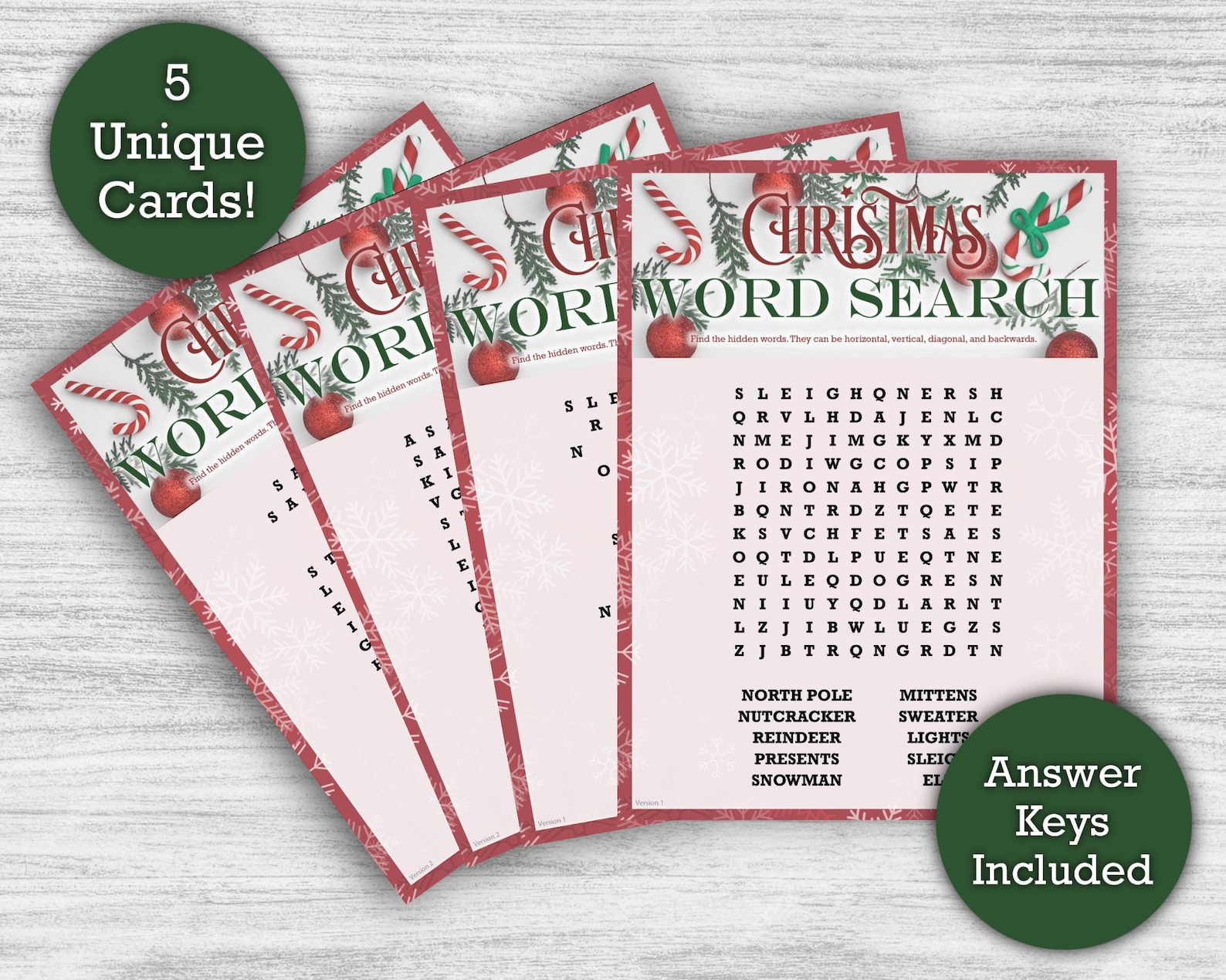 Christmas Word Search (EASY) - Printable Download - 5 Unique Word ...