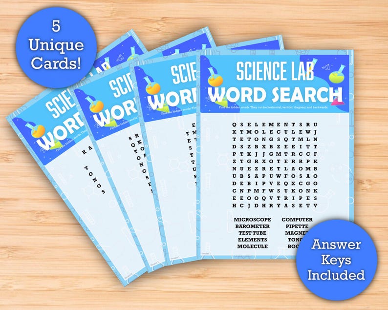 Science Lab Word Search (EASY) - Printable Download - 5 Unique Word ...