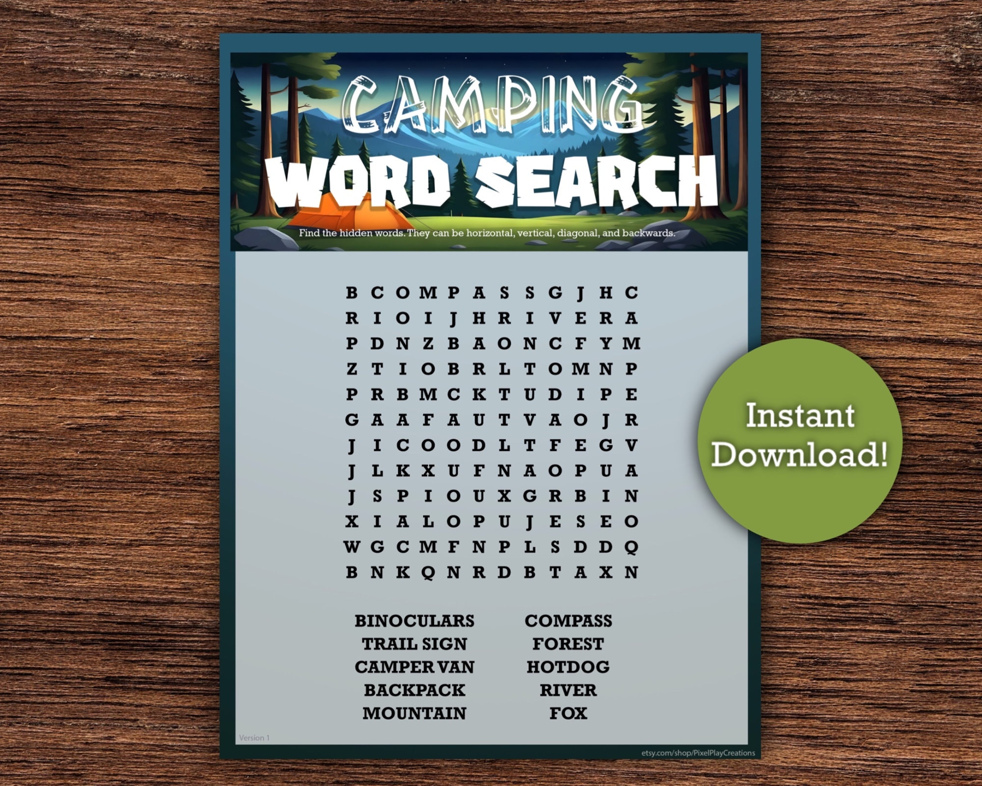 Camping Word Search (EASY) - Printable Download - 5 Unique Word Search ...