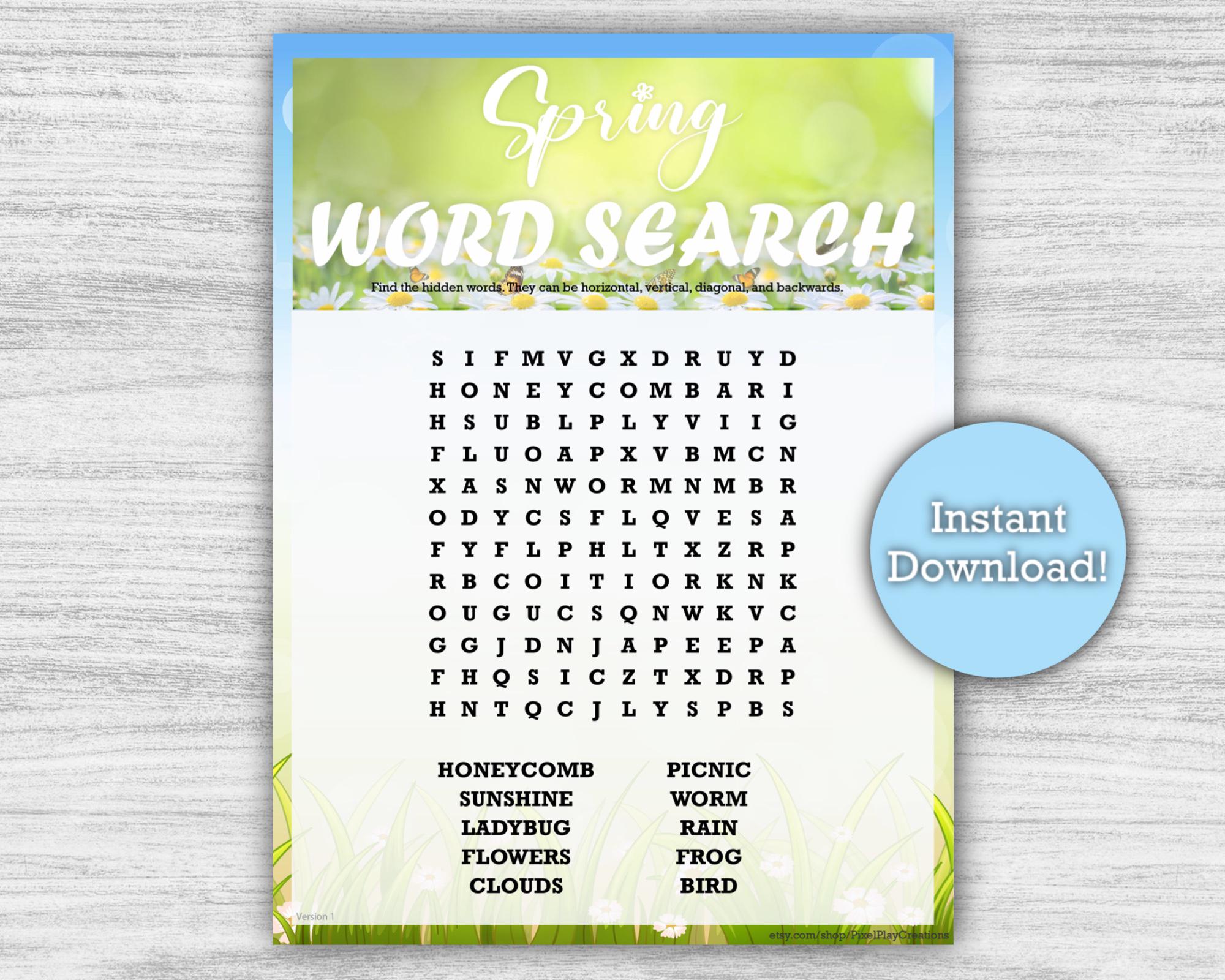 Spring Word Search (EASY) - Printable Digital Download - 5 Unique Word ...