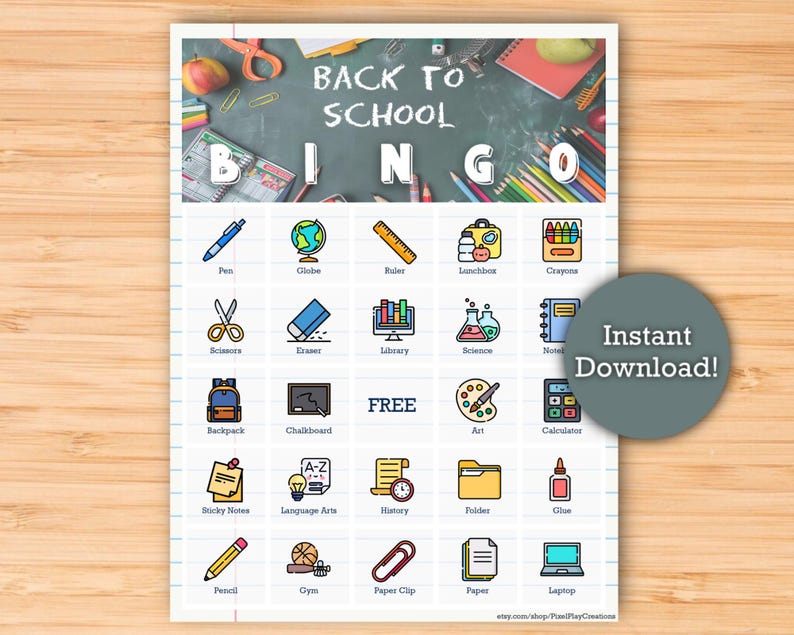 Back to School Bingo - Printable Download - 50 Unique Bingo Cards ...