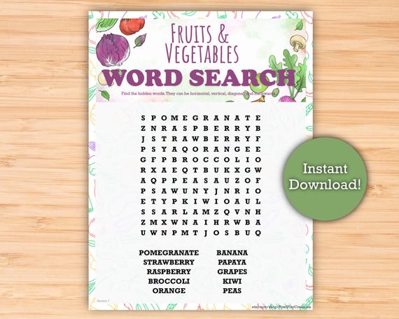 Fruits And Vegetables Word Search Printable