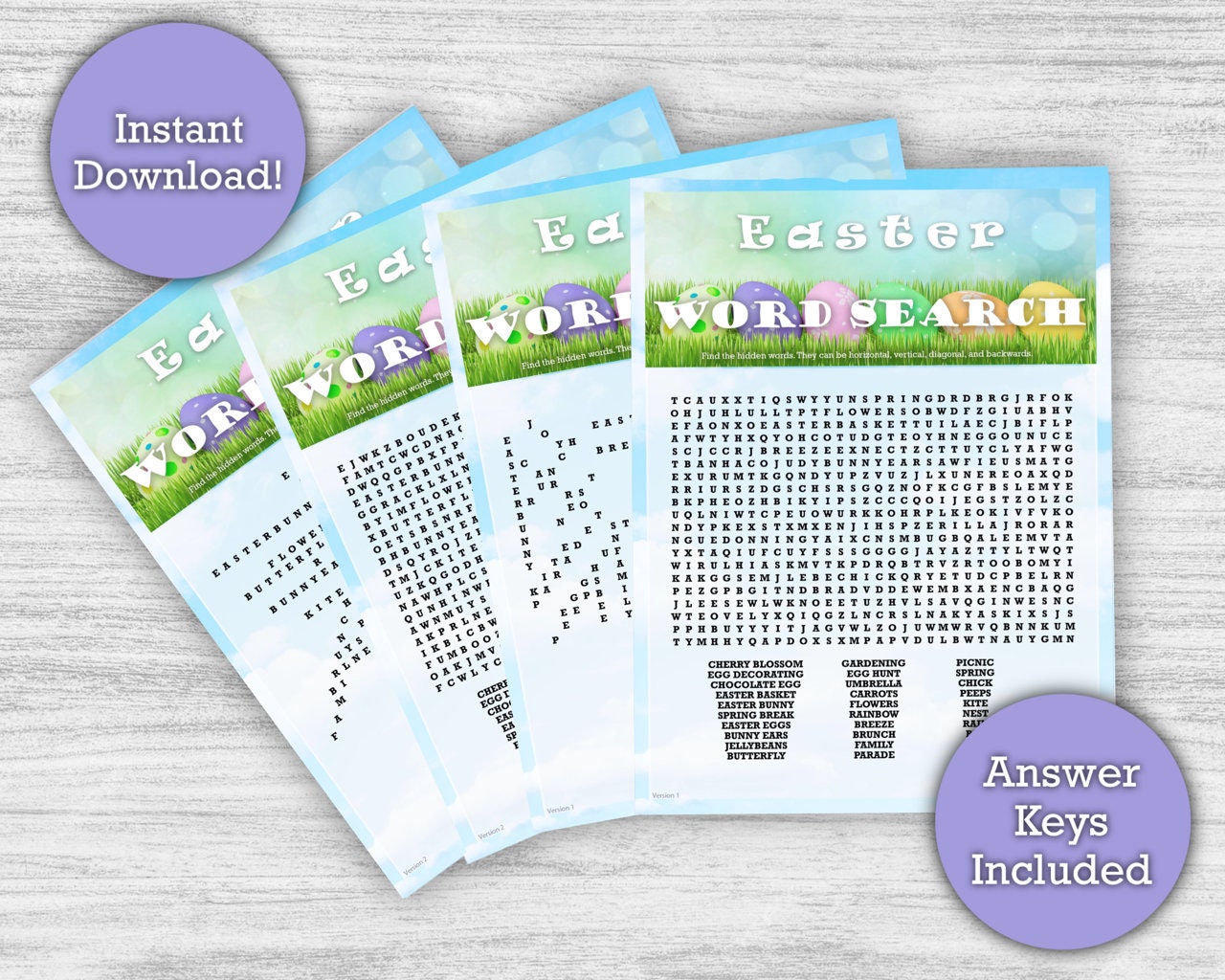Easter Word Search (ADVANCED) - Printable Digital Download - 5 Unique ...