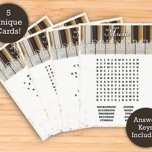 Music Word Search (EASY) - Printable Download - 5 Unique Word Search ...