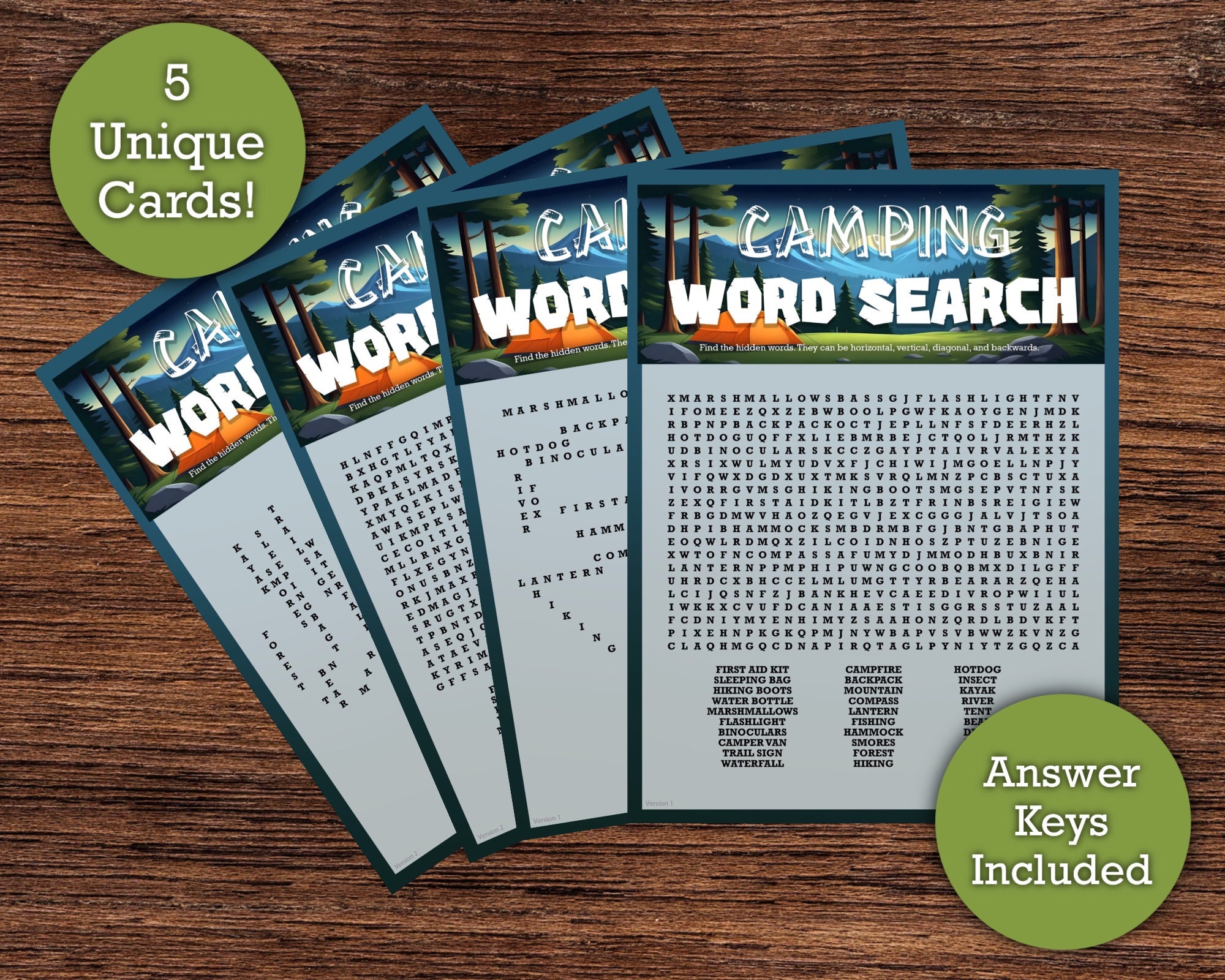 Camping Word Search ADVANCED Printable Download 5 Unique Word Search ...