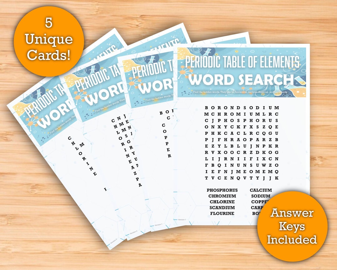 Periodic Table of Elements Word Search (EASY) - Printable Download - 5 ...