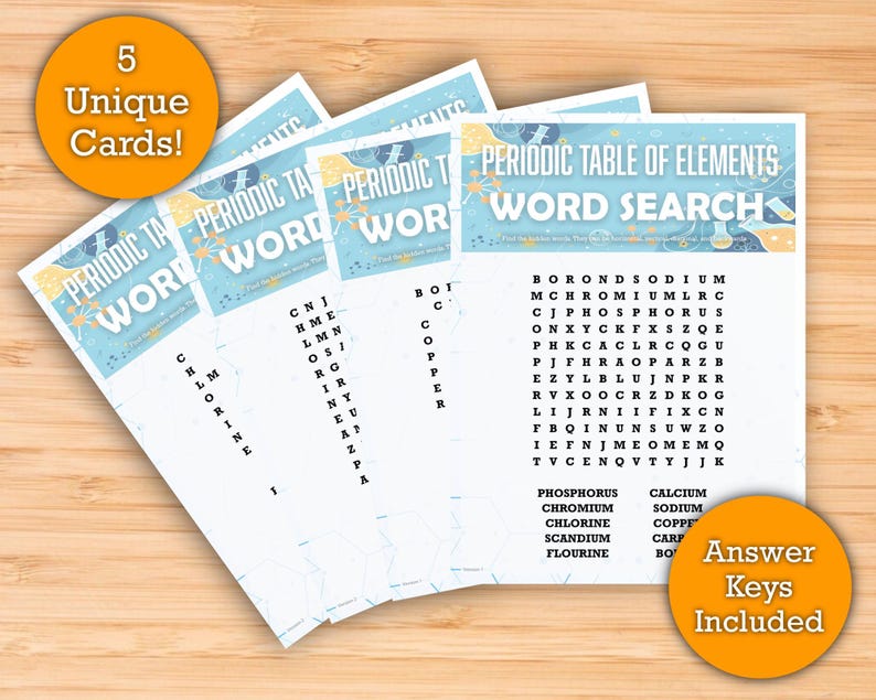 Periodic Table of Elements Word Search (EASY) - Printable Download - 5 ...