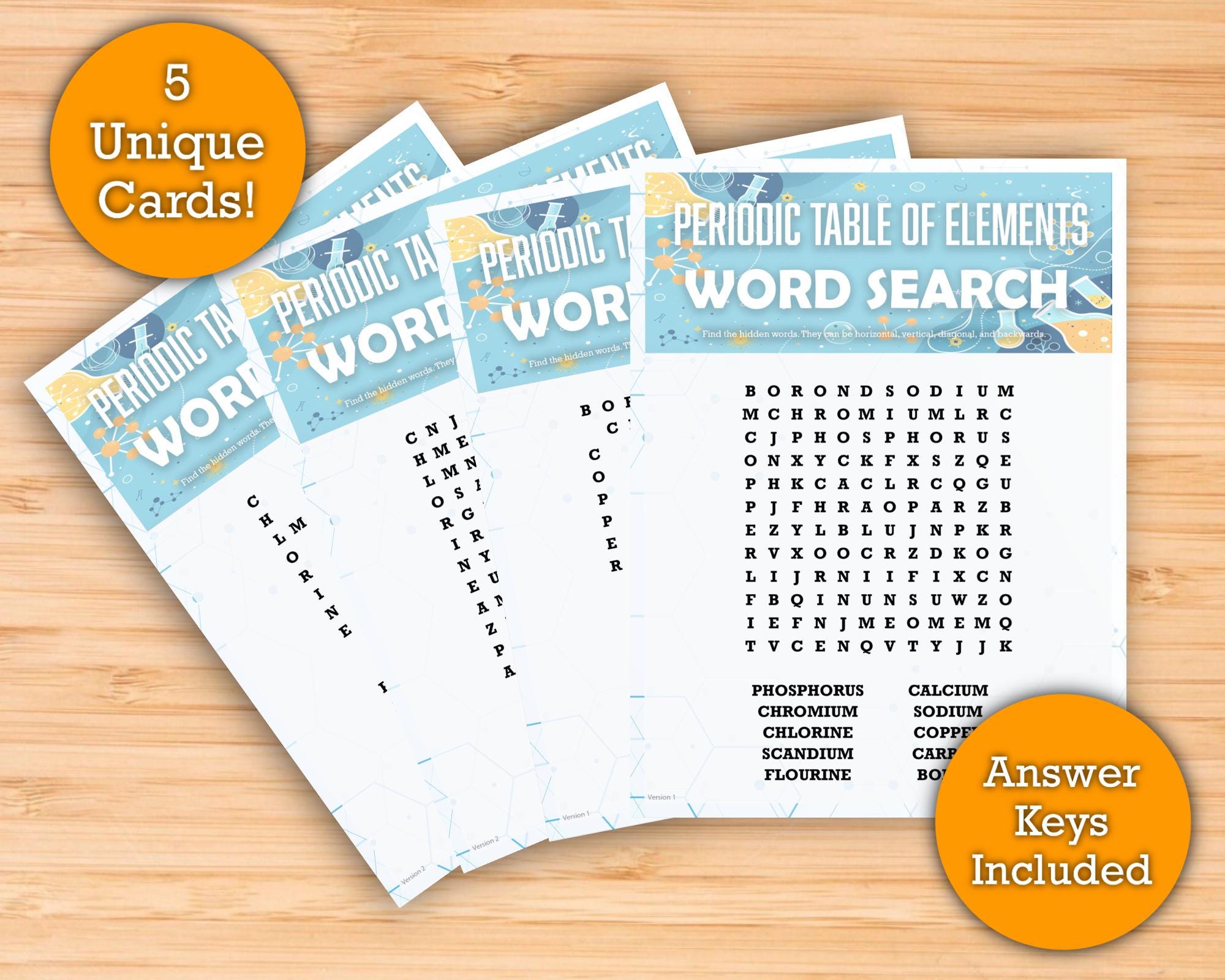 Periodic Table of Elements Word Search (EASY) - Printable Download - 5 ...