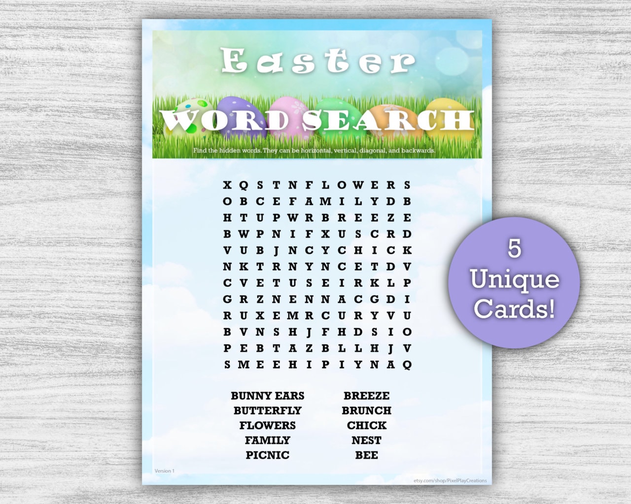 Easter Word Search (EASY) - Printable Digital Download - 5 Unique Word ...