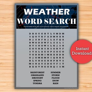 Weather Word Search (EASY) - Printable Download - 5 Unique Word Search ...