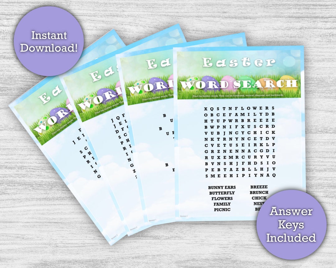 Easter Word Search (EASY) - Printable Digital Download - 5 Unique Word ...