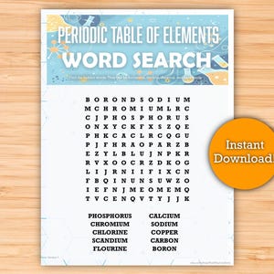Periodic Table of Elements Word Search (EASY) - Printable Download - 5 ...