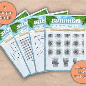 Summer Word Search (ADVANCED) - Printable Download - 5 Unique Word ...