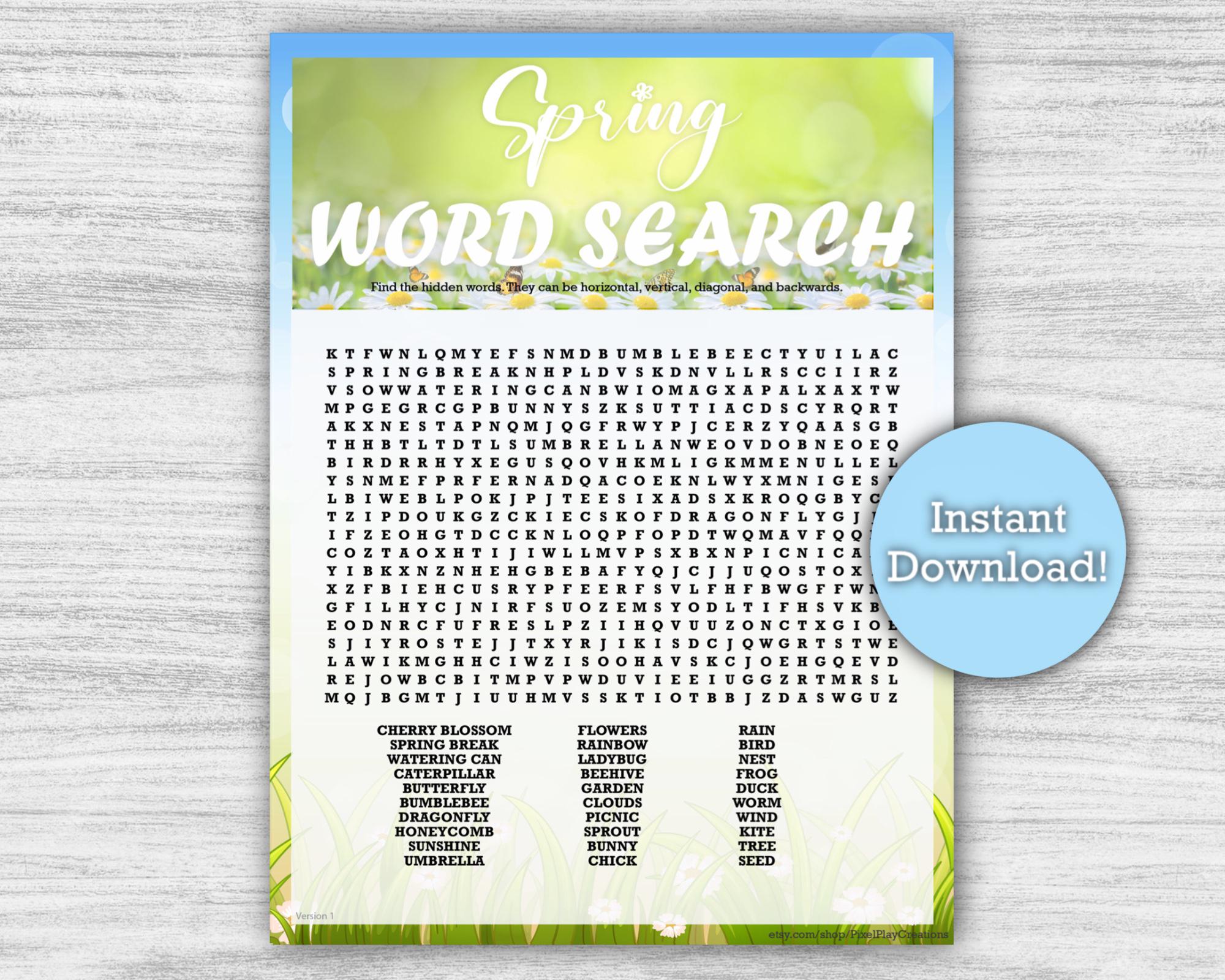 Spring Word Search (ADVANCED) - Printable Digital Download - 5 Unique ...