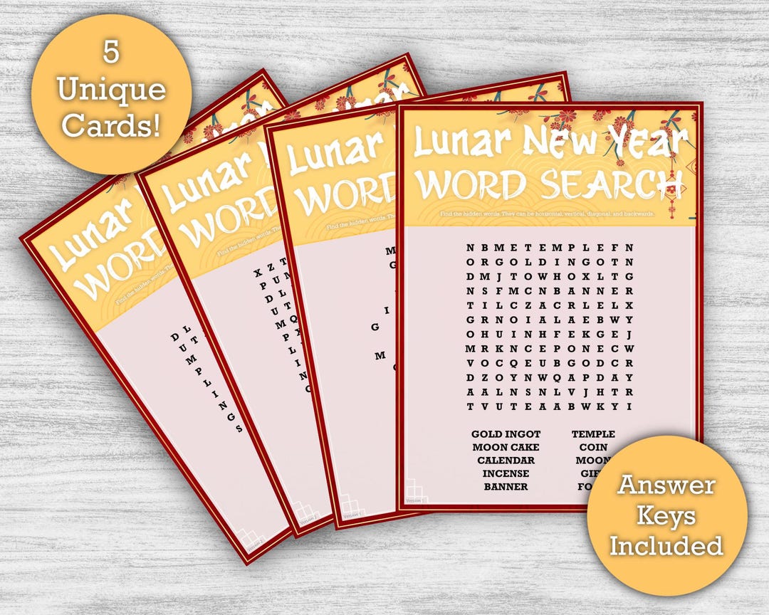 Lunar New Year Word Search (EASY) - Printable Download - 5 Unique Word ...