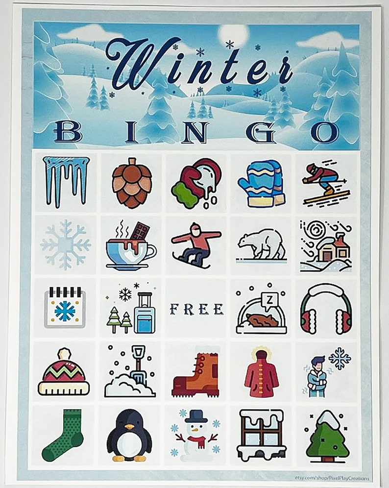 Winter Party Bingo Game - Printable Digital Download - 50 Bingo Card ...