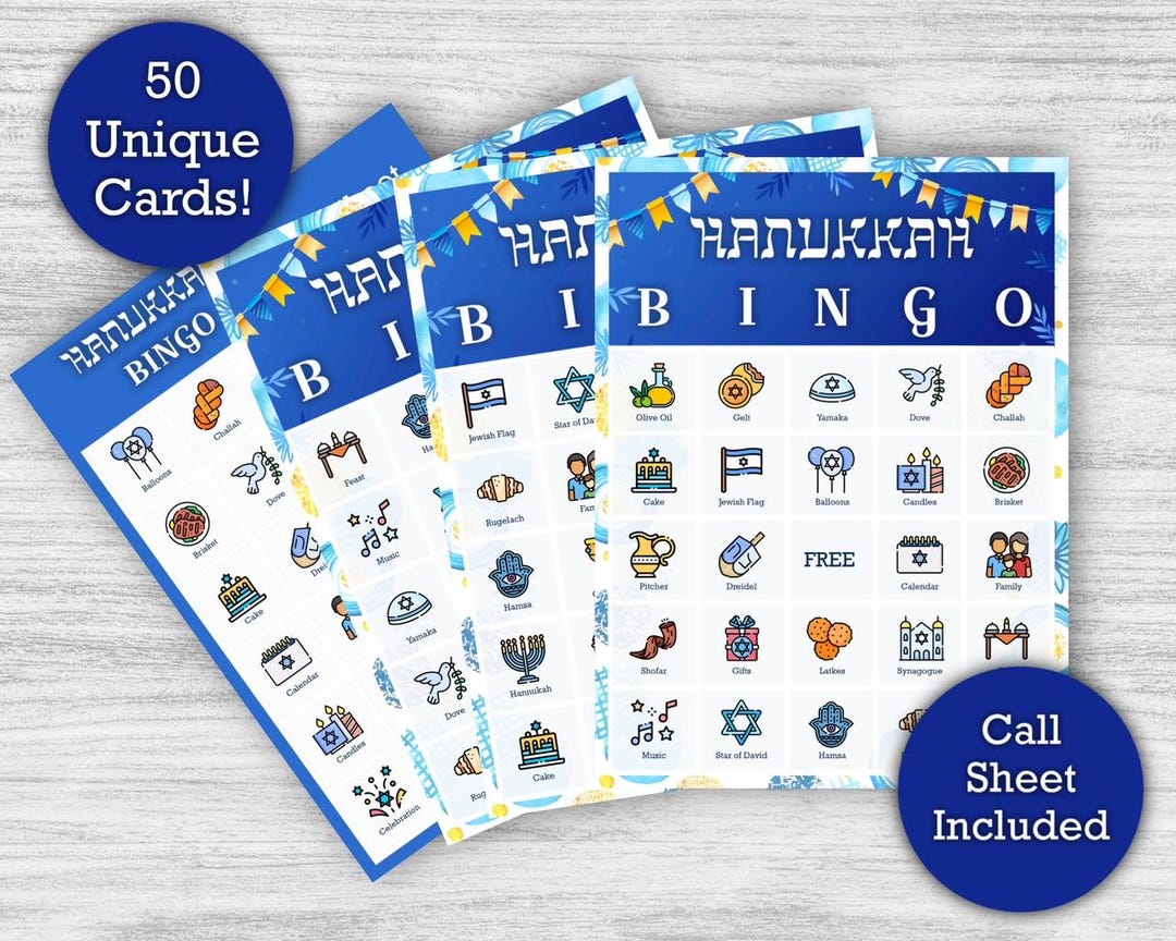 Hanukkah Bingo - Printable Download - 50 Unique Bingo Cards - Perfect ...
