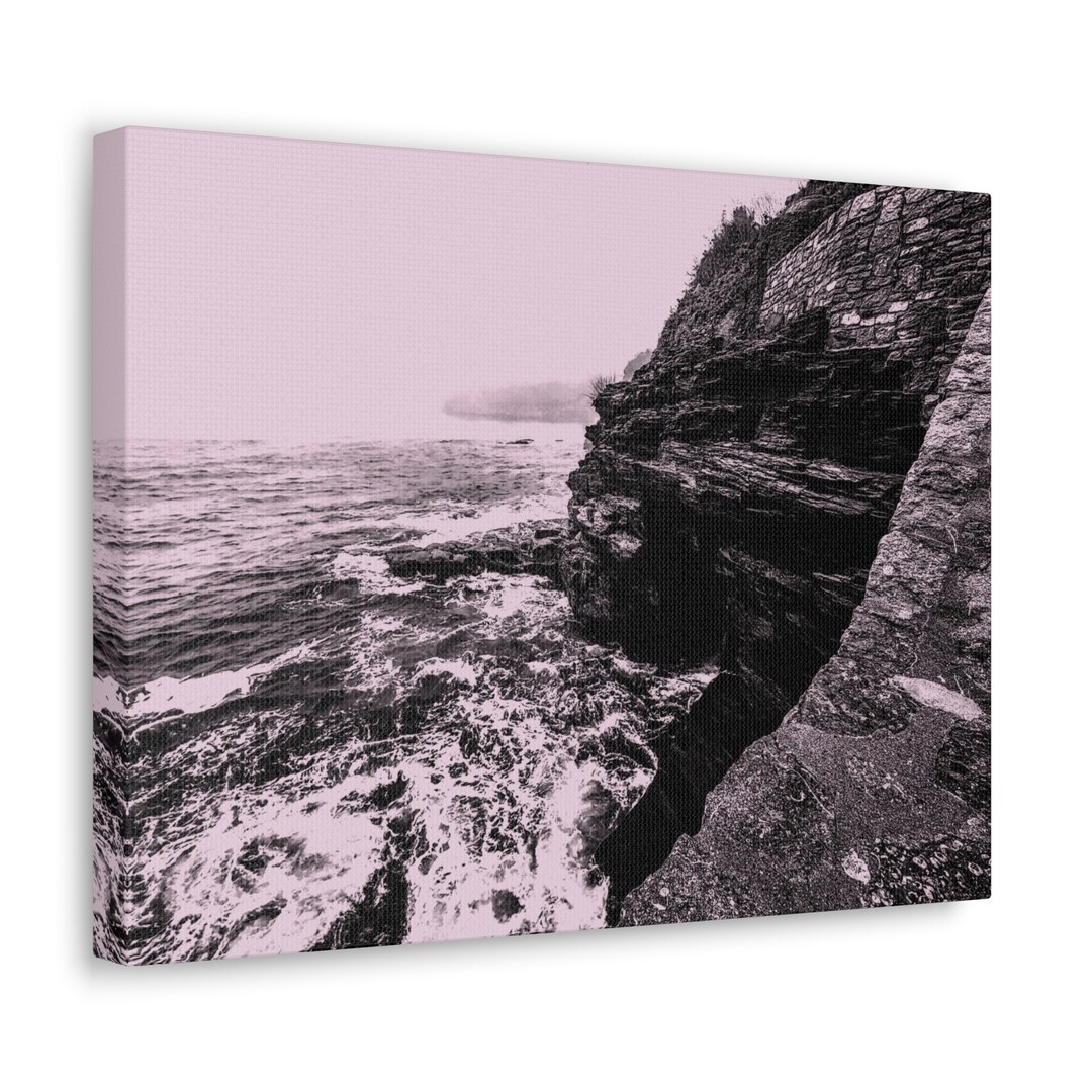 Canvas Art Print of a Unique Rock Cliff With Cave Along the Atlantic ...