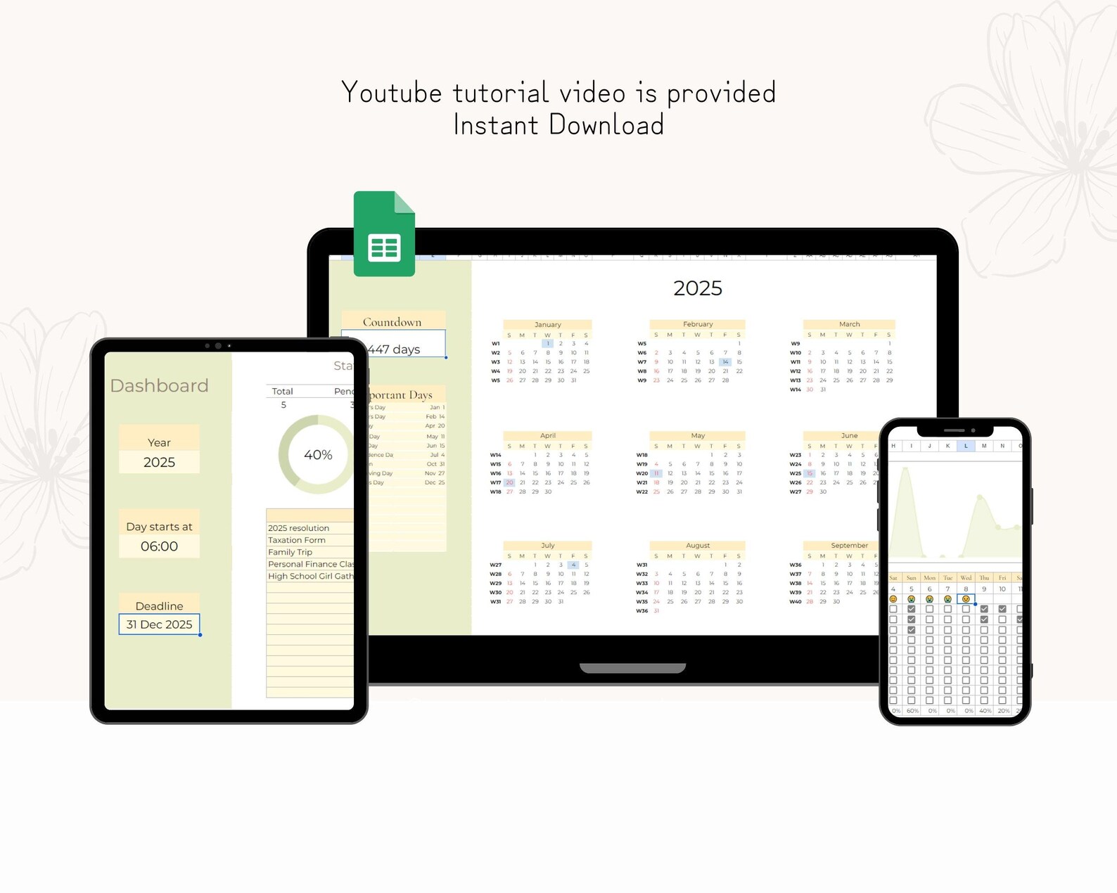 2025 Google Sheets Digital Planner Monthly Weekly Daily Task to Do List ...