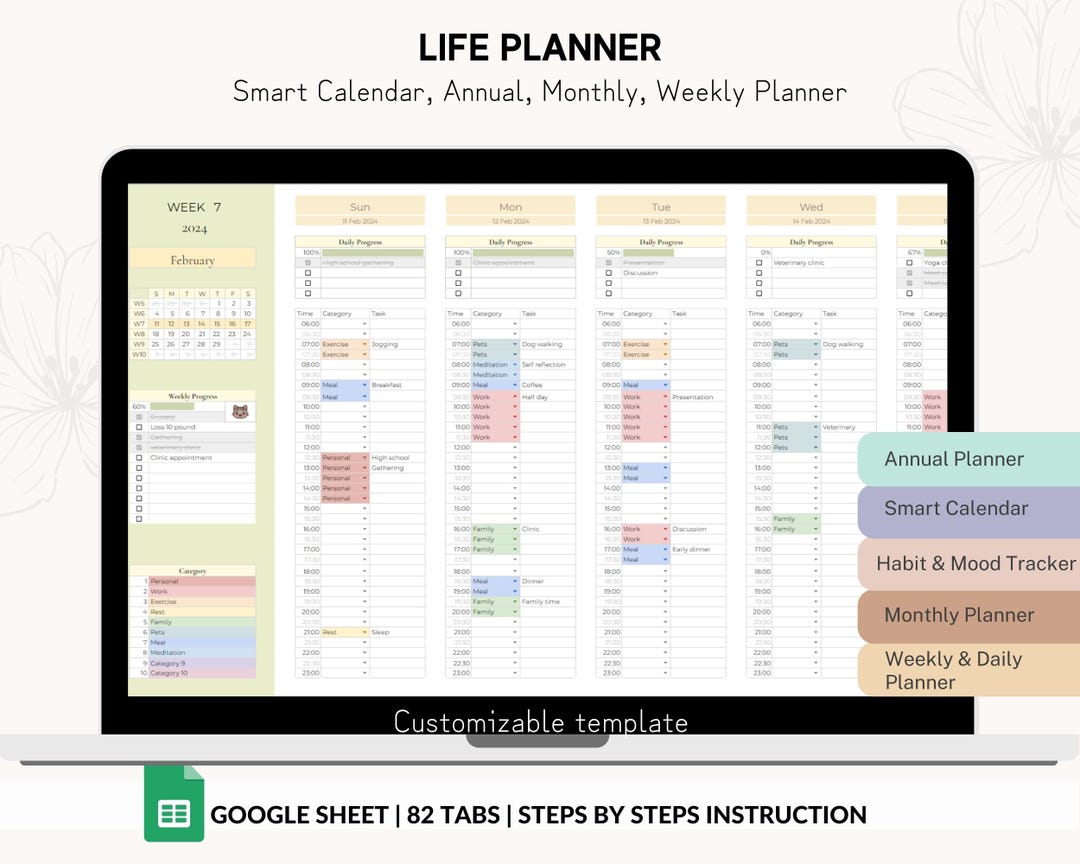 Life Planner Google Sheet: Smart Calendar, Habit Tracker (digital ...