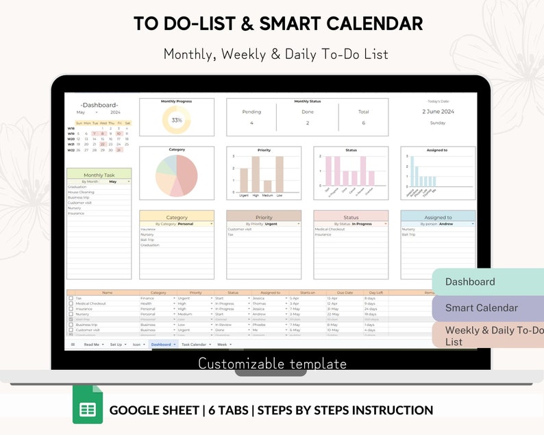 To-do List Google Sheet: Smart Task Calendar (digital Download) - Etsy