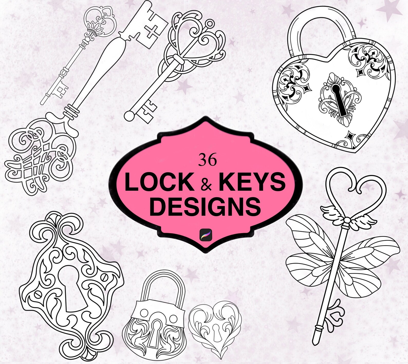 36 Procreate Lock and Key Stamps - Etsy