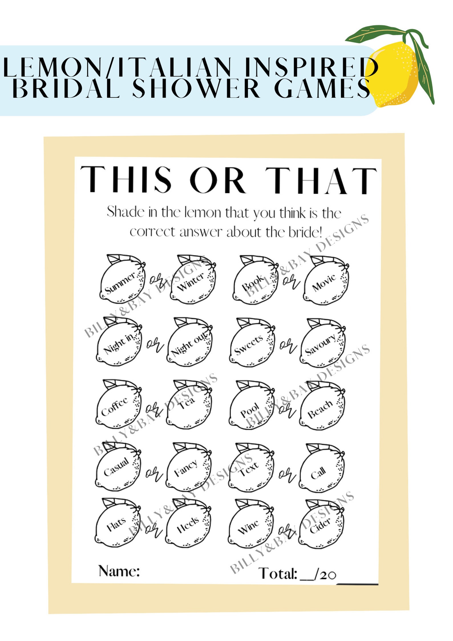 Lemon Bridal Shower Games Bundle Bridal Shower Game Package 3 Printable ...