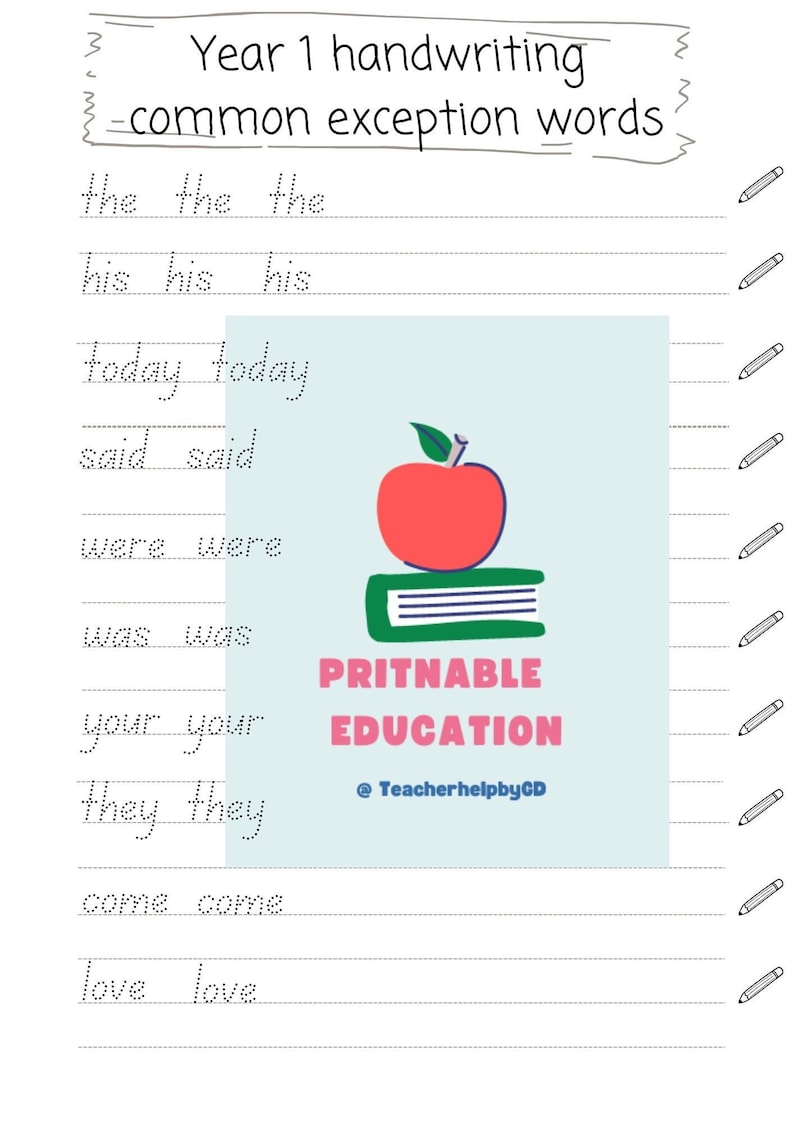 PRINTABLE Education HANDWRITING Year 1 KS1 Kindergarten Sheet - Etsy