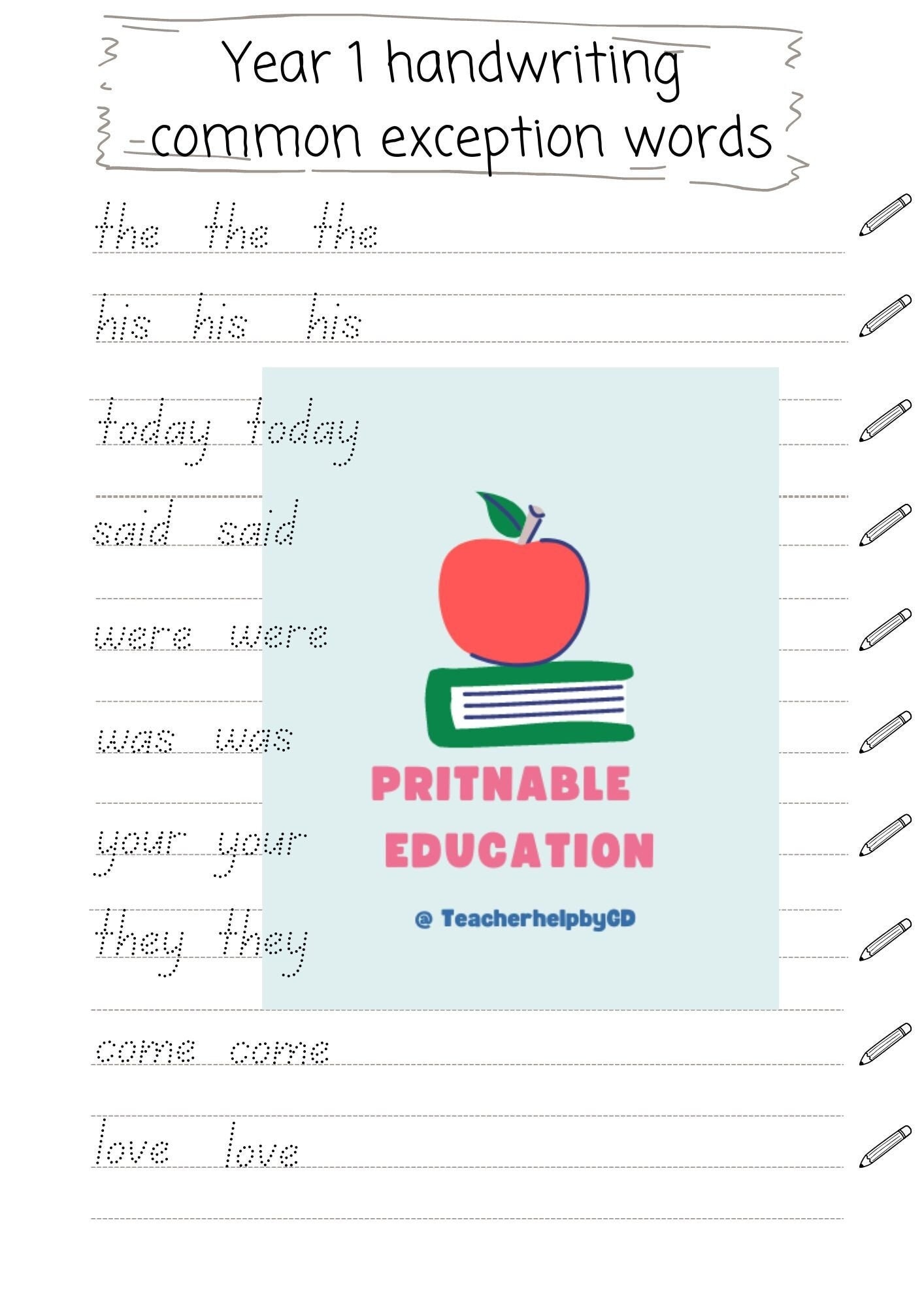 PRINTABLE Education HANDWRITING Year 1 KS1 Kindergarten Sheet - Etsy