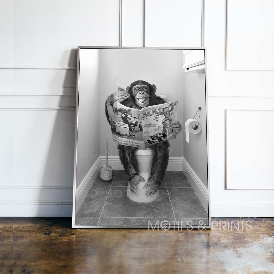 Chimpanzee Reading on the Toilet Wall Art Premium Quality - Etsy Australia