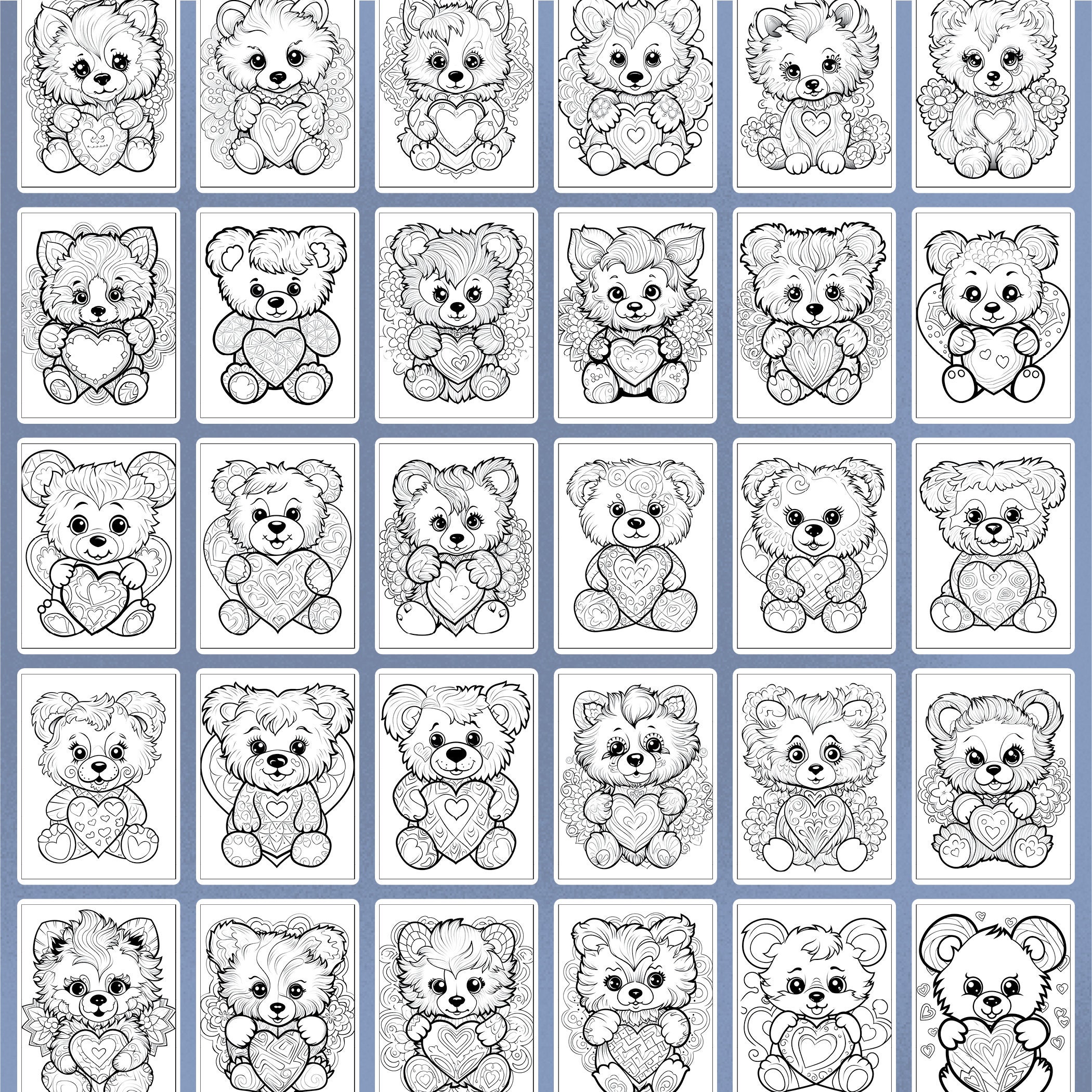 Fluffy Heart Premium Coloring Page, Contour Heart, Teddy Bear, Fluffy ...